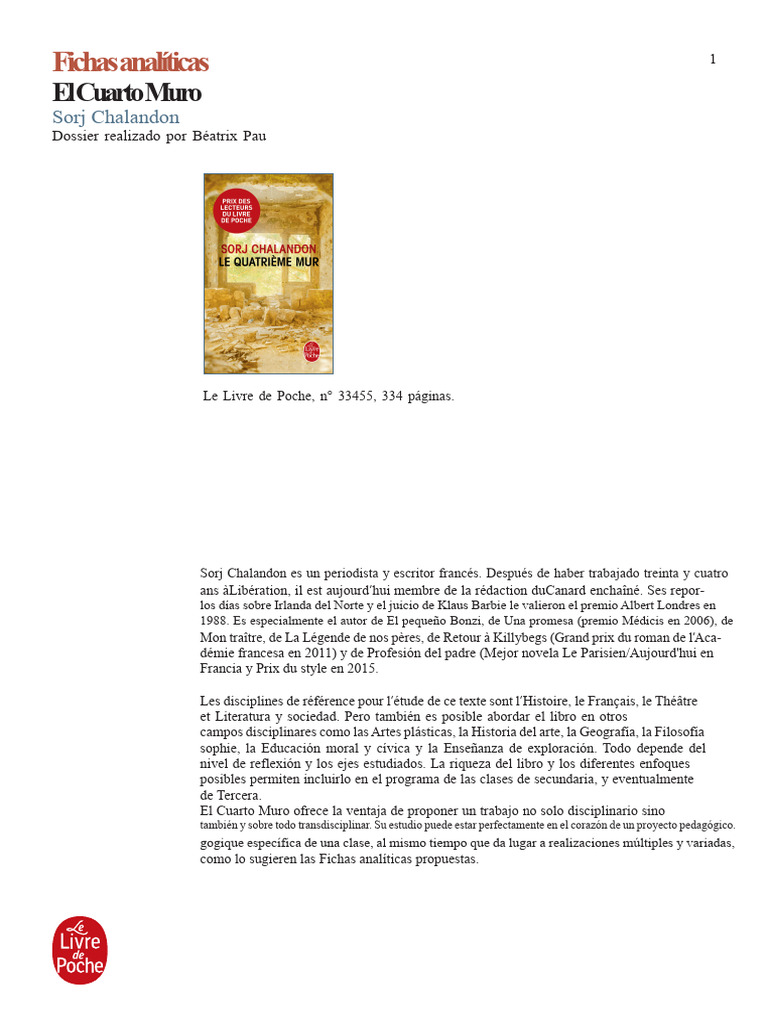 Ficha Pedagógica El Cuarto Muro | PDF