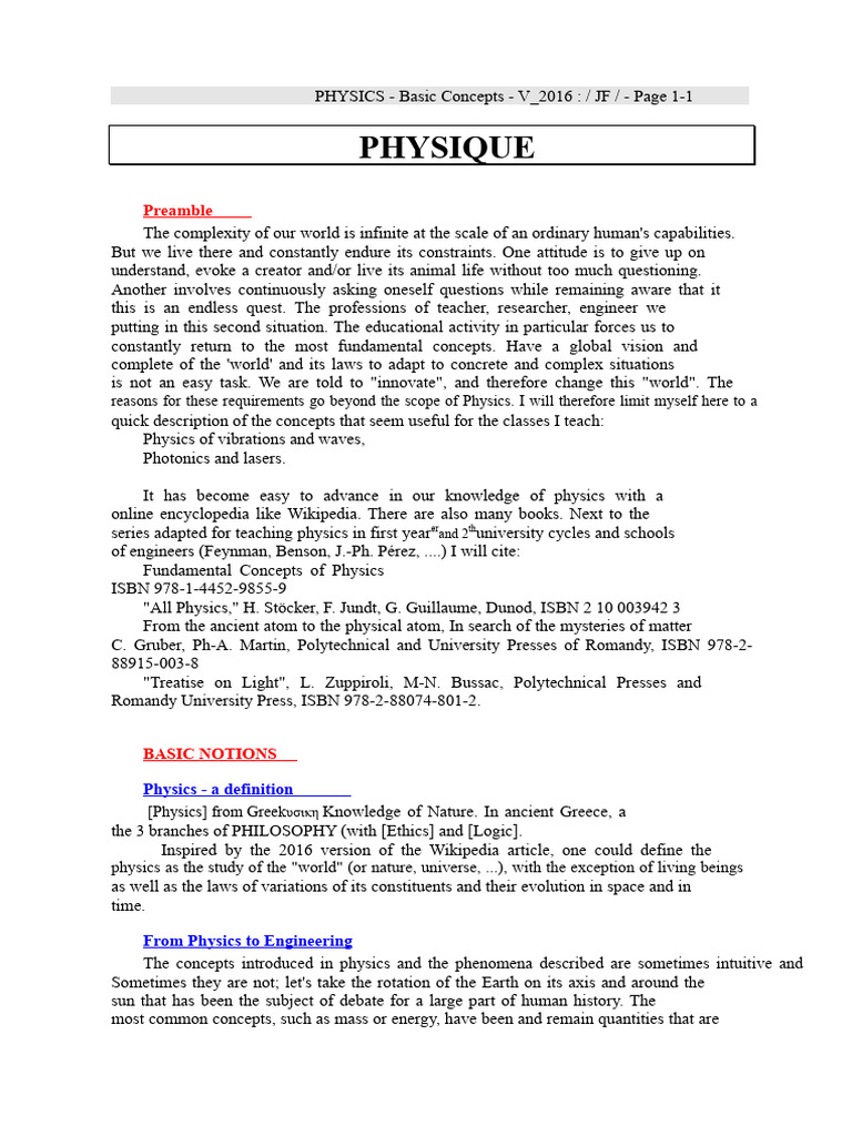 D1 2 Physics Basic Concepts PDF | PDF | Force | Matter