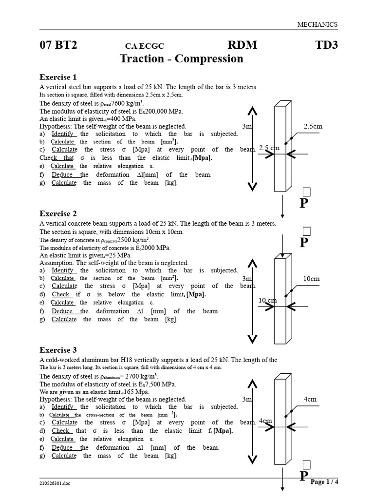 07_BT2_RDM_TD3_Traction | PDF | Elasticity (Physics) | Beam (Structure)