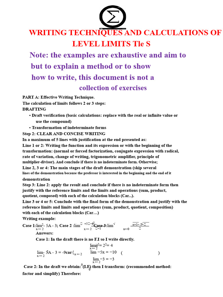 Writing Techniques for Limit Calculations | PDF | Trigonometric ...