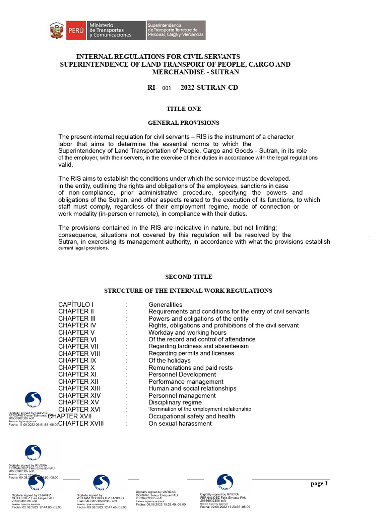 Civil Servants Internal Regulations SUTRAN | PDF | Employment ...
