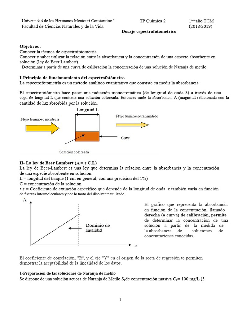Dosificación Espectrofotométrica (Naranja de Metilo) TP Química 2 | PDF ...