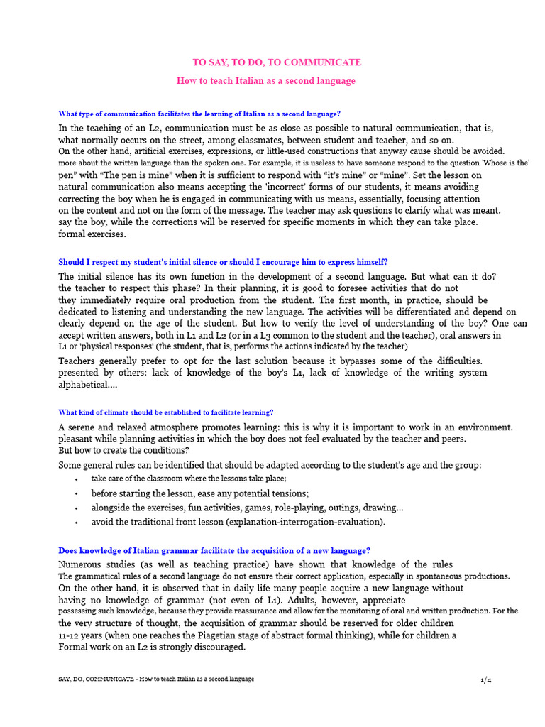 Teaching Italian as a Second Language | PDF | Second Language ...