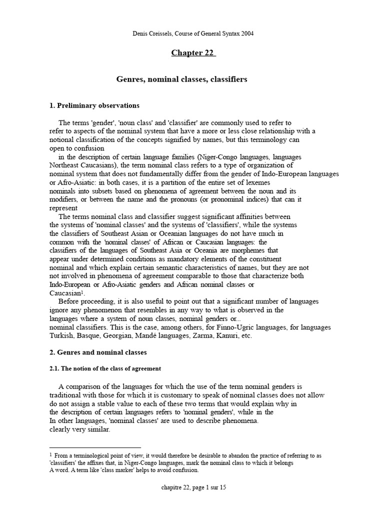 Genres, Nominal Classes, Classifiers | PDF | Grammatical Gender ...