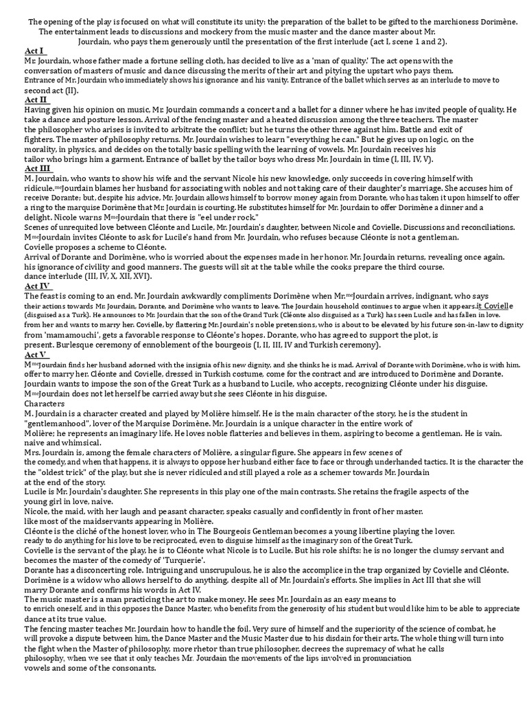 Summary of the play "The Bourgeois Gentleman" | PDF