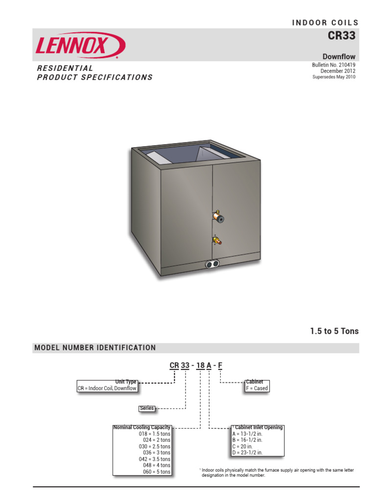Ac Coil Spec Sheet | PDF | Temperature | Home Appliance