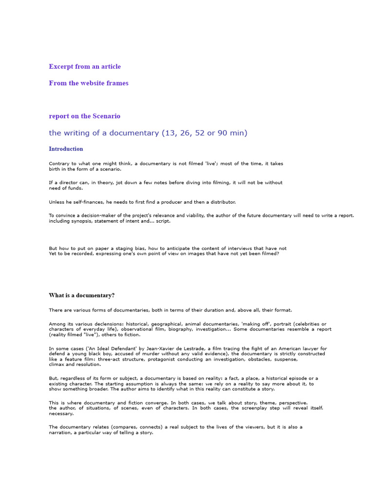 report on the Scenario | PDF | Documentary Film | Narration