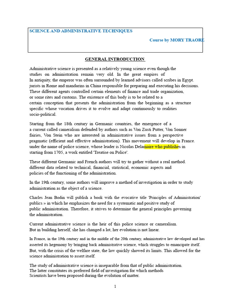 Science and Administrative Techniques TRAORE | PDF | Science | Sociology