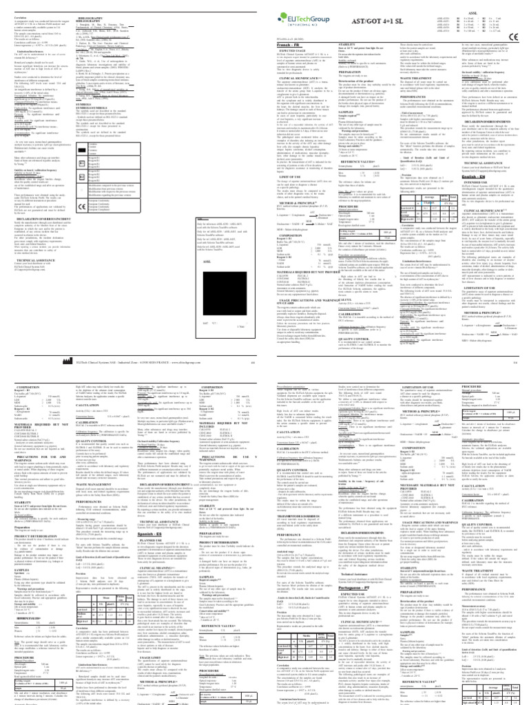 AST/GOT 4+1 SL Analyzer Study Results | PDF | Detection Limit | Blood ...