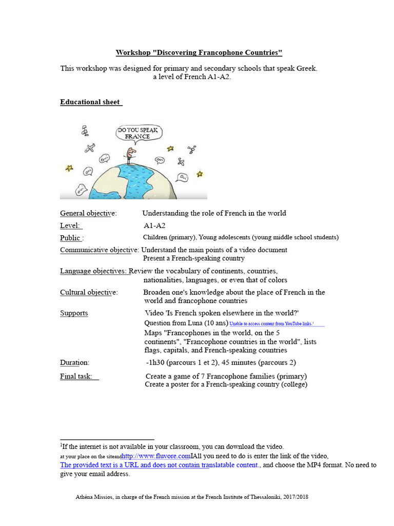 Workshop on Francophone Countries for Kids | PDF | French Language ...