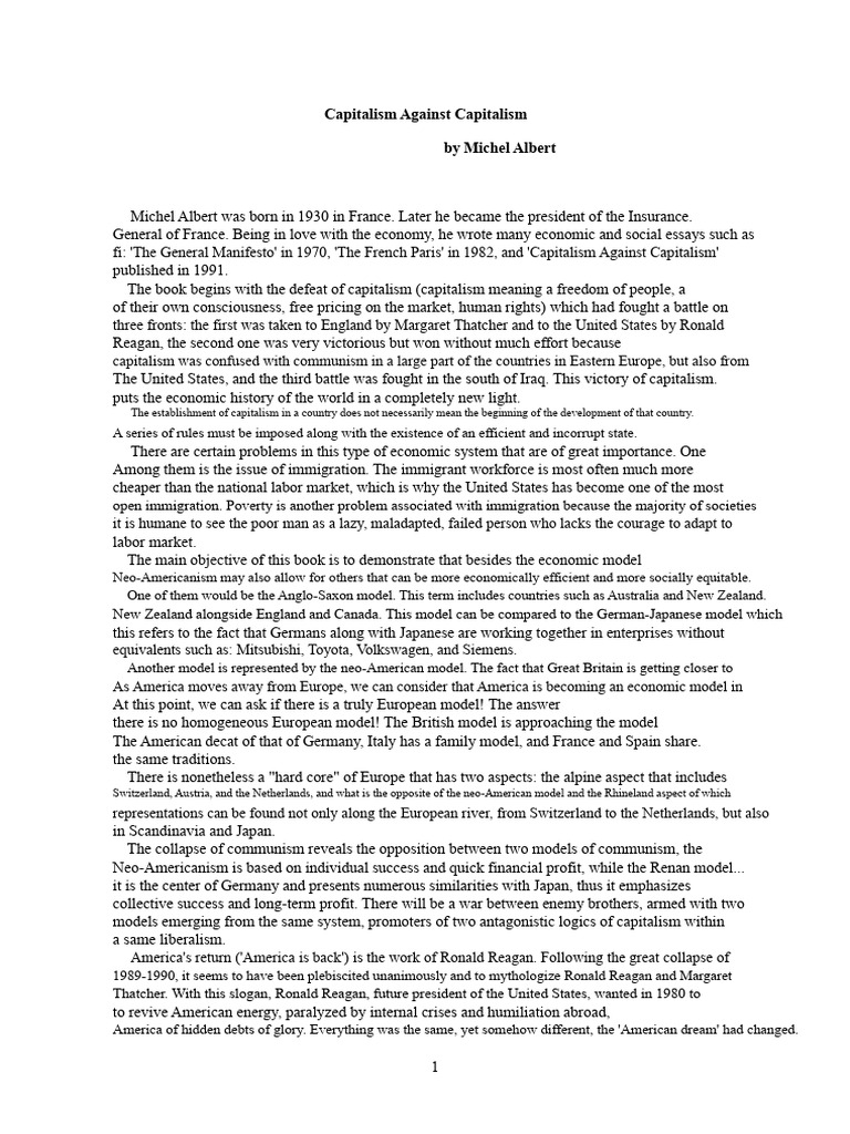 Capitalism Models: American vs. Rhineland | PDF | Capitalism | Interest ...