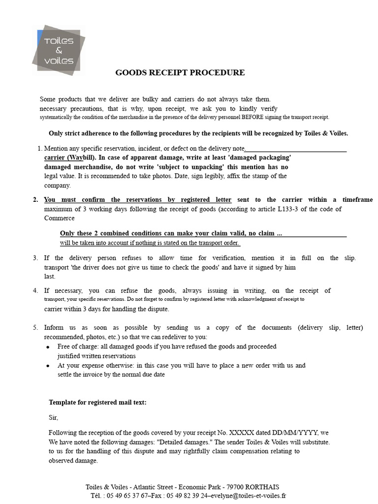 PROCEDURE FOR RECEIVING DAMAGED GOODS.pdf | PDF | Registered Mail | Receipt