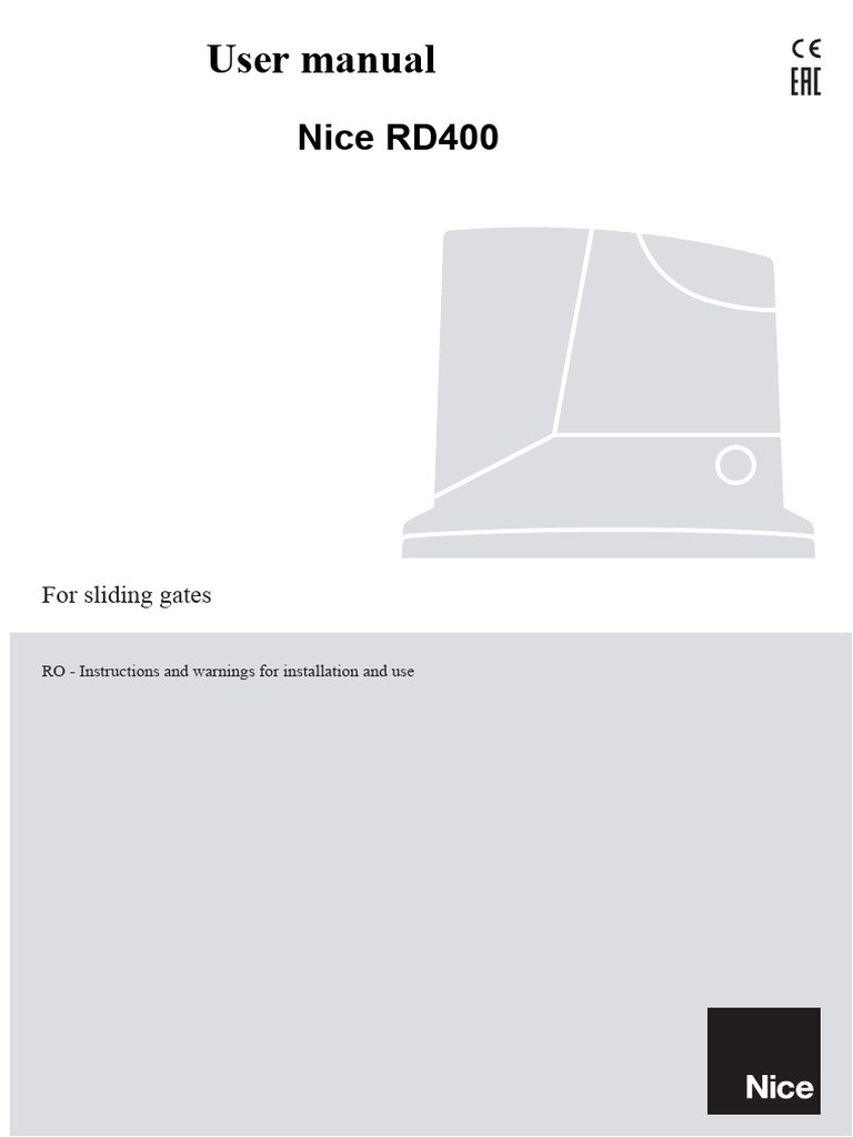 Nice RD400 Sliding Gate User Manual | PDF | Door | Automation