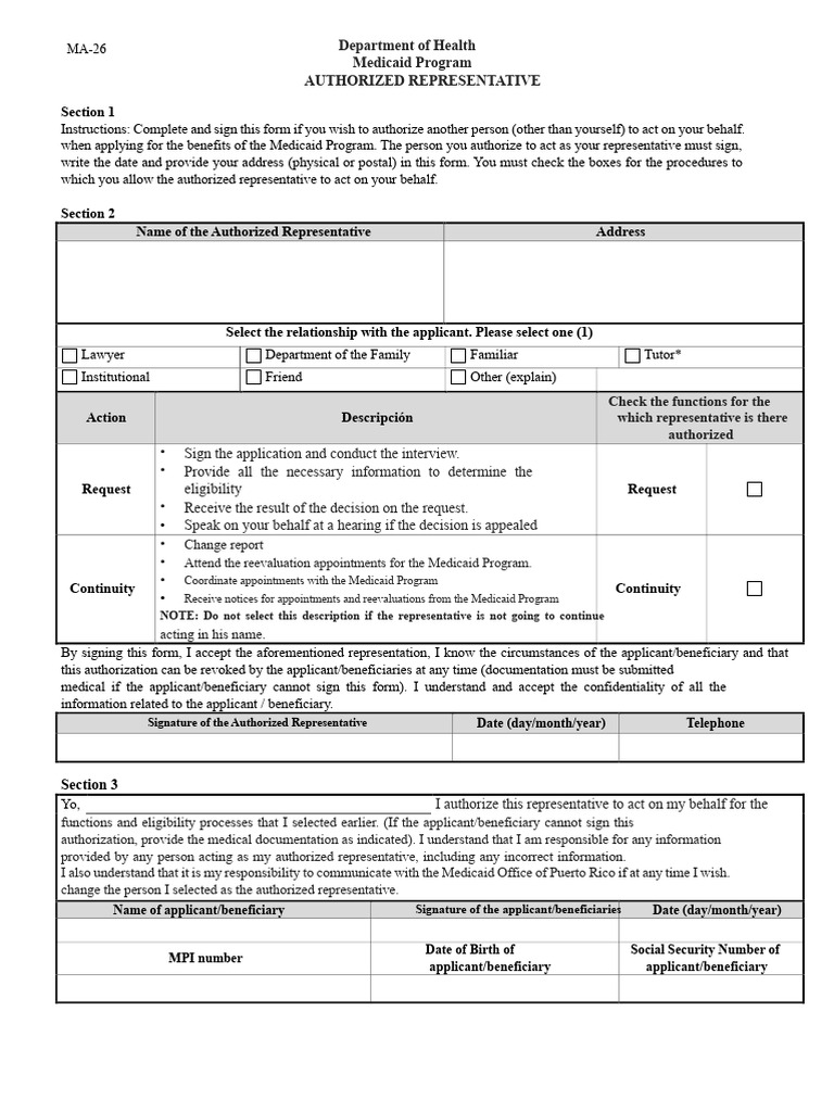 MA-26 Authorized Representative | PDF | Medicaid | Justice