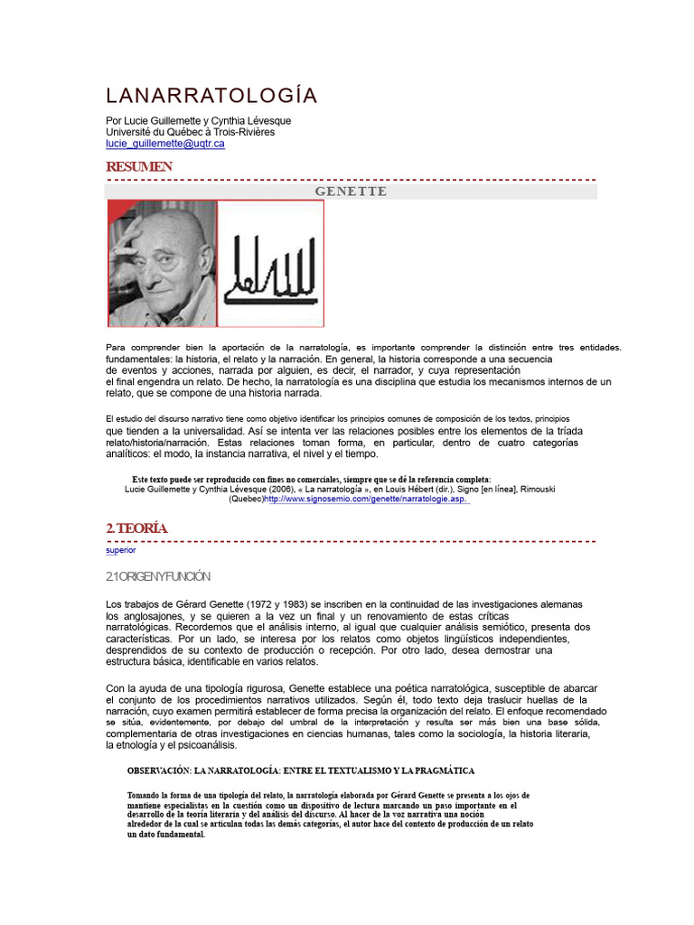 Genette - La Narratología | PDF | Narración | Narrativa