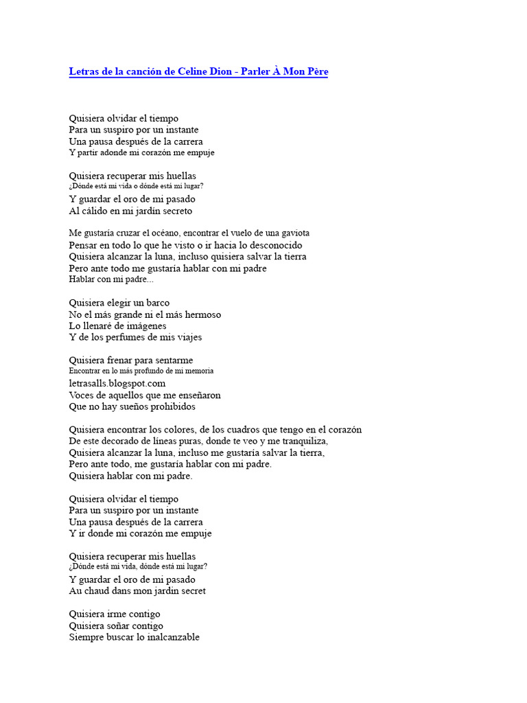 Letra de La Canción de Celine Dion | PDF