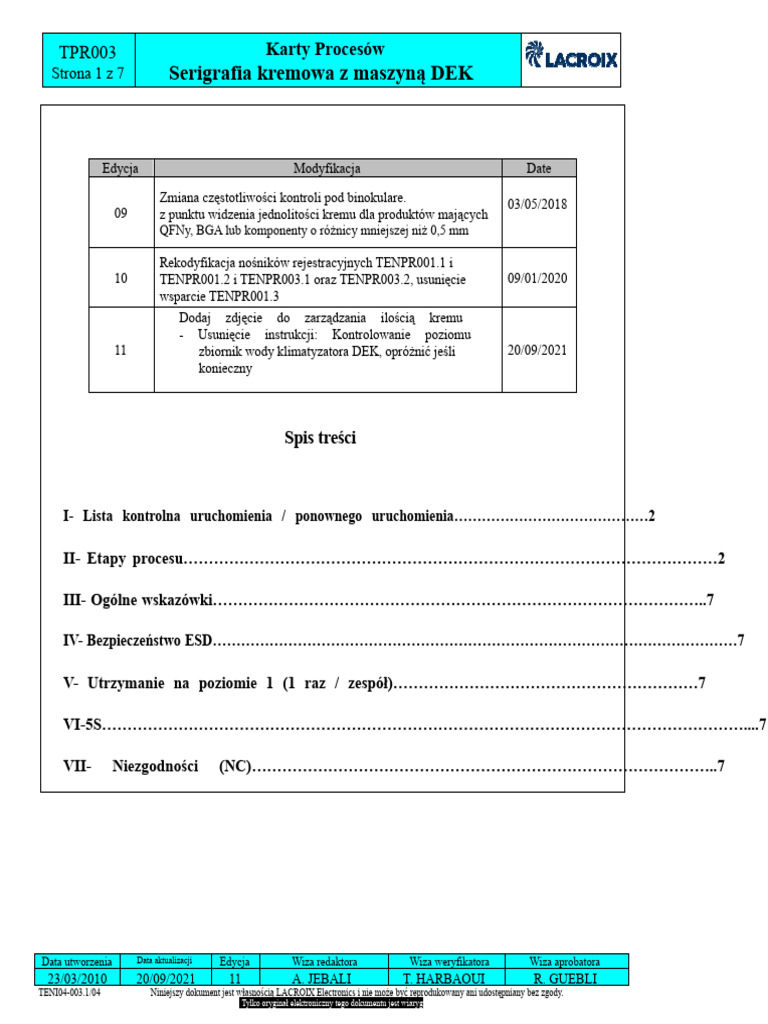 Karta Procesu Sitodruku Kremowego Z Maszyną Dek | PDF