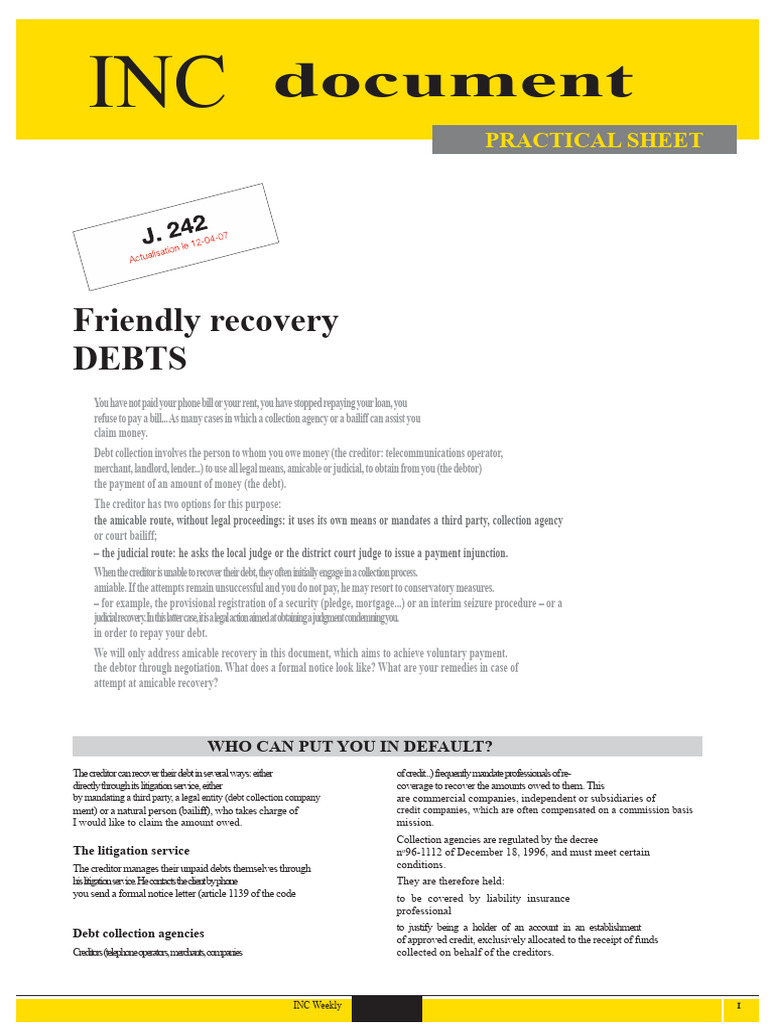 Amicable Debt Recovery Explained | PDF | Debt | Credit