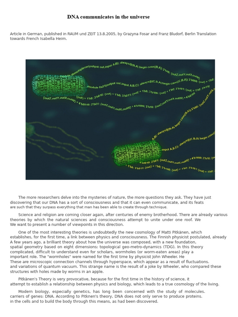 DNA's Cosmic Communication Unveiled | PDF | Dna | Light