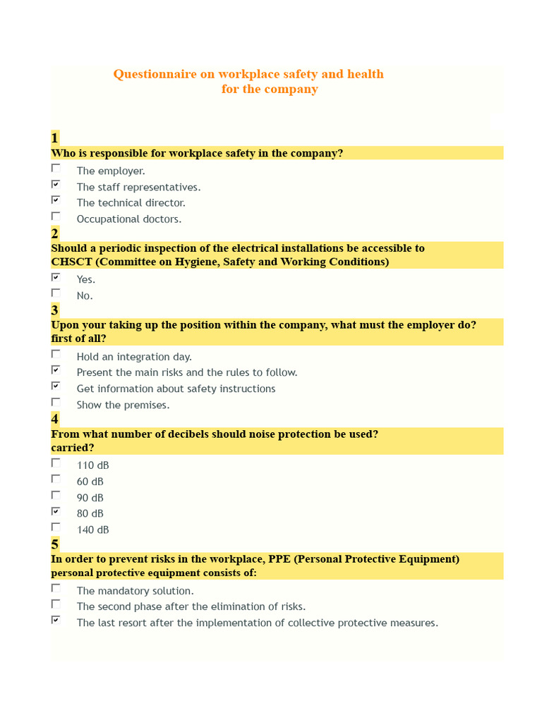 Questionnaire On Occupational Safety and Health | PDF | Occupational ...