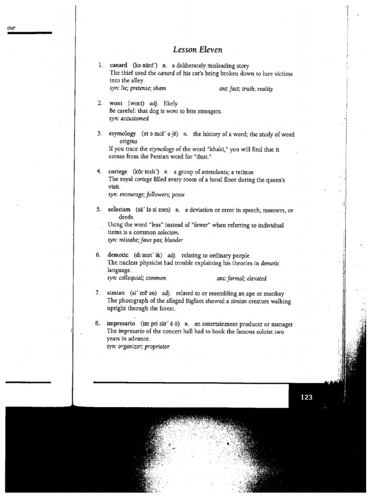 Honors 12 Vocabulary Words and Exercises For List Eleven | PDF