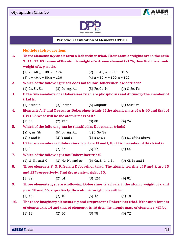 Periodic Classification of Elements | PDF | Periodic Table | Chemical ...