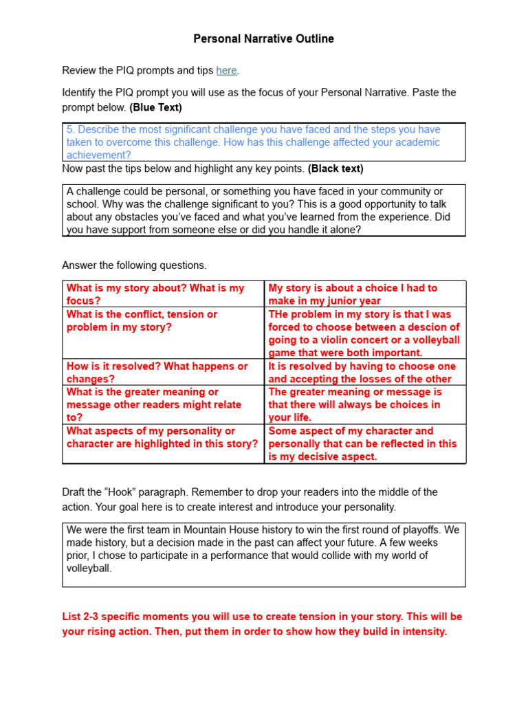 Personal Narrative Outline | PDF