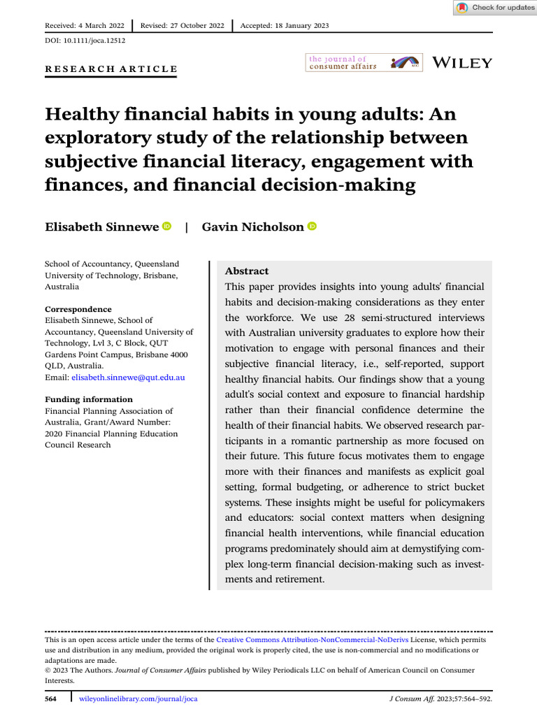 Journal of Consumer Affairs - 2023 - Sinnewe - Healthy Financial Habits ...