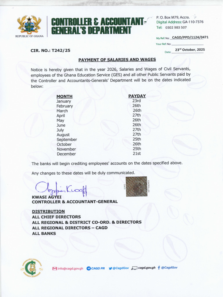 2026 Payday Calendar for Payment of Government Worker | PDF