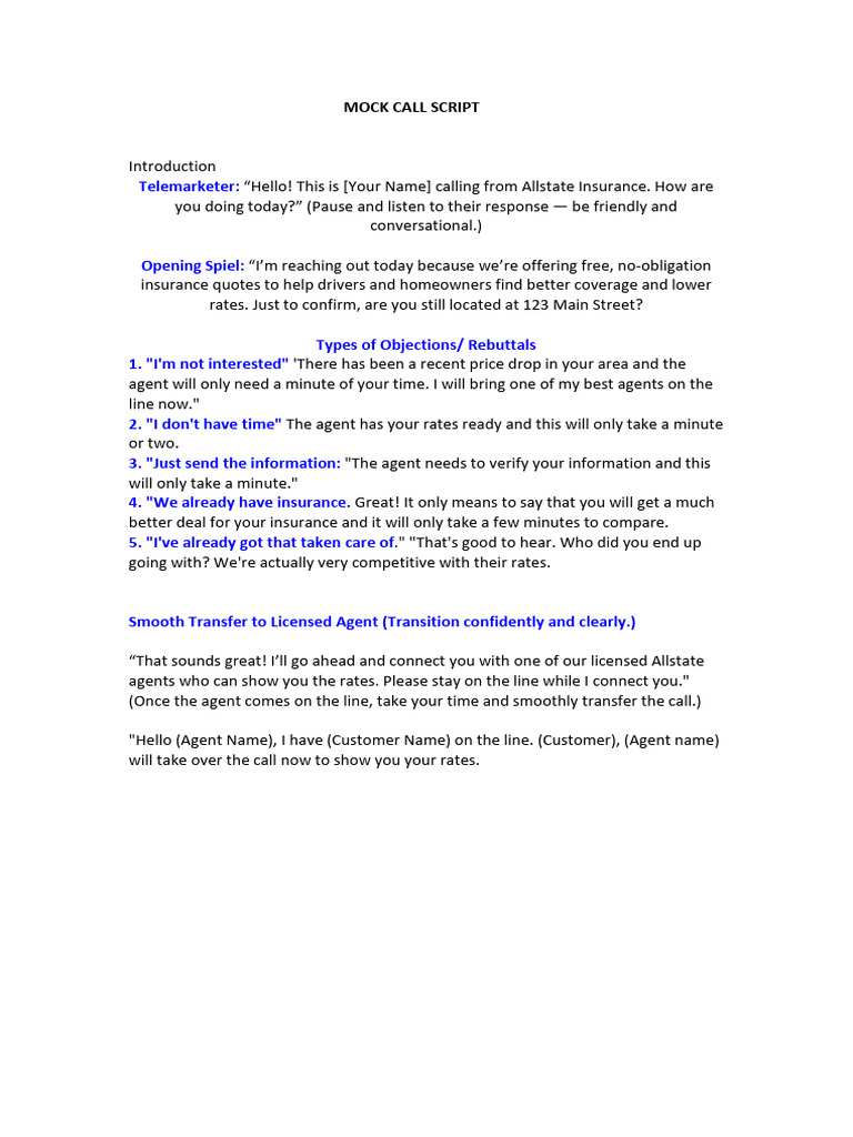 Mock Call Script | PDF