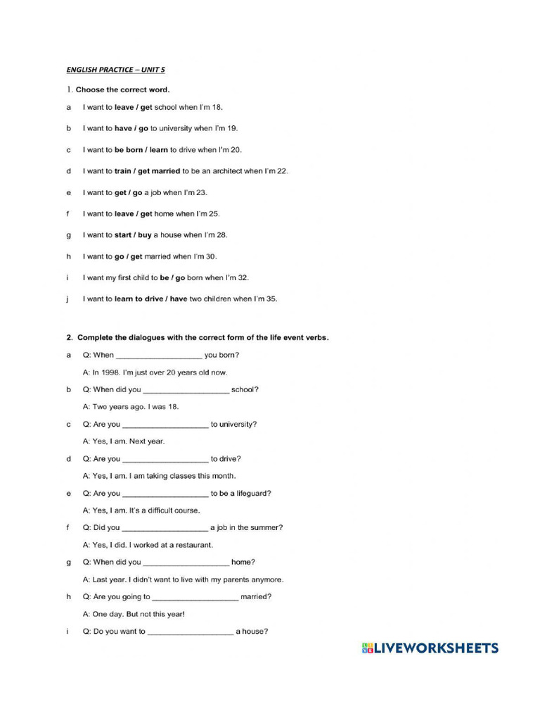 Worksheet - Life Events | PDF