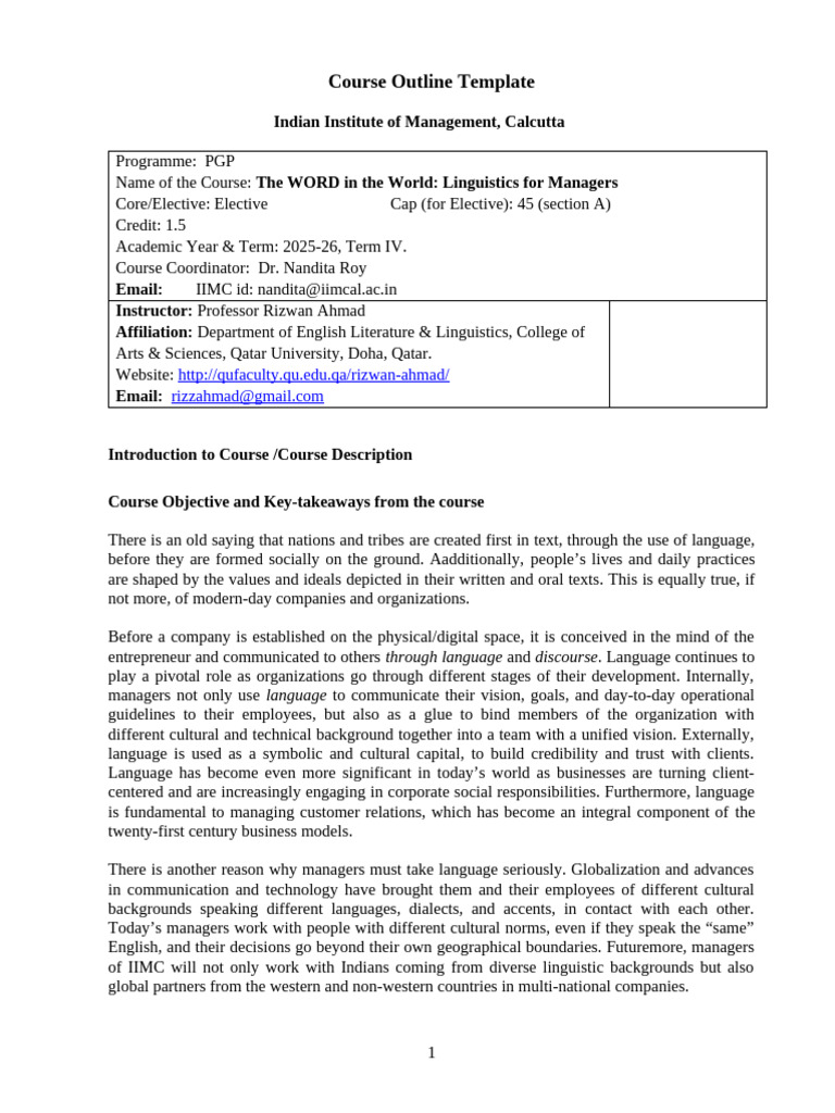 BC-223_The WORD in the World Linguistics for Managers_2025-26 | PDF | Critical Thinking | Knowledge