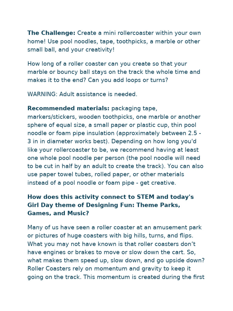 DIY Home Rollercoaster Challenge | PDF | Force | Potential Energy