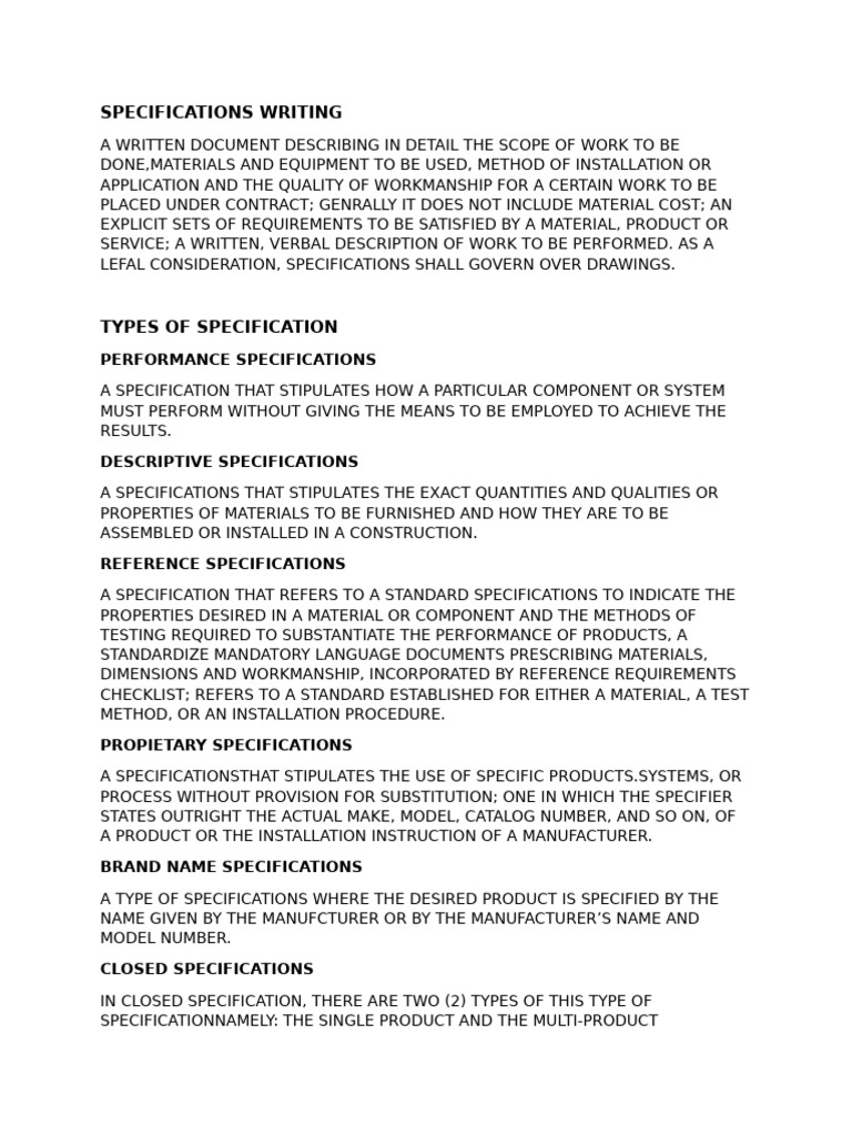 Specifications Writing | PDF | Specification (Technical Standard) | Syntax