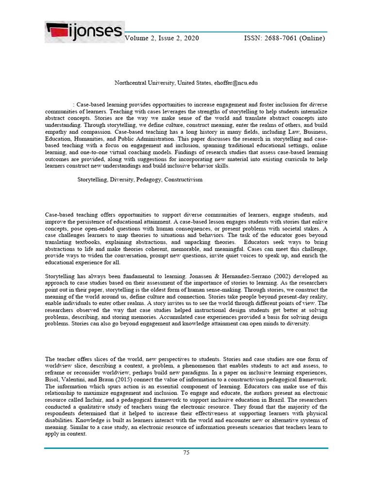 Case-Based Teaching Using Stories For Engagement and Inclusion | PDF ...
