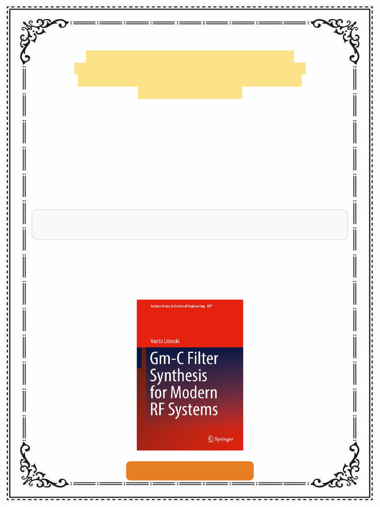 Gm-C Filter Synthesis for Modern RF Systems (Lecture Notes in ...