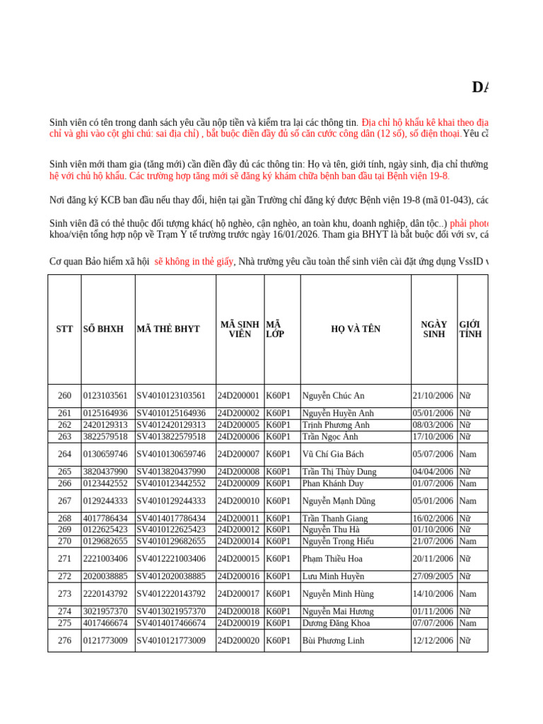 p Ds Tham Gia Bhyt 2025 k58 k60 | PDF