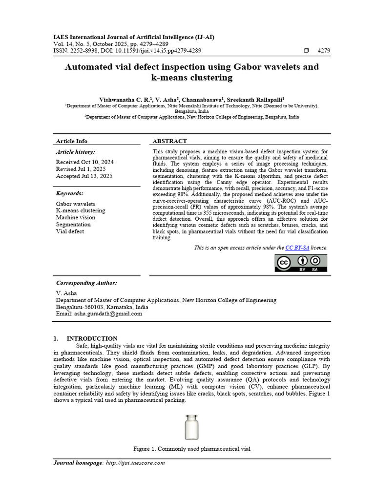 Automated vial defect inspection using Gabor wavelets and k-means ...