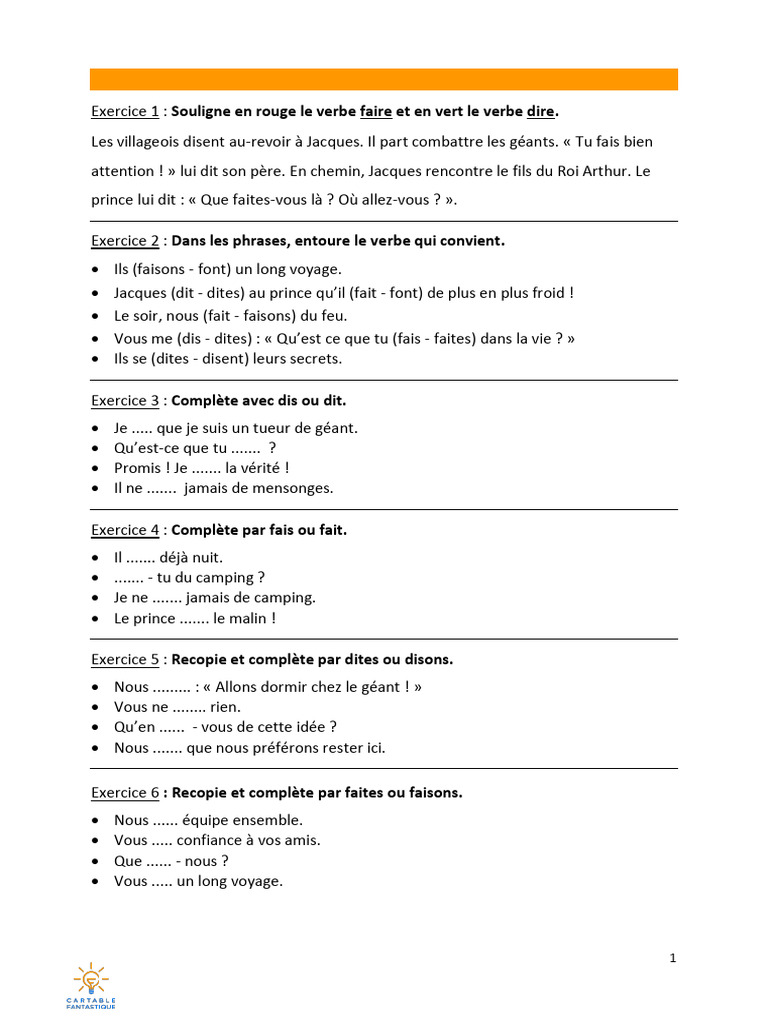 Verbes Faire et Dire au Présent | PDF | Morphologie linguistique ...