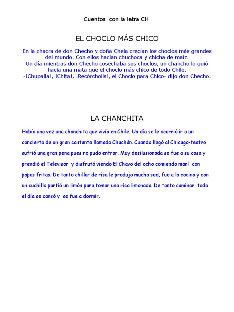 Cuentos Con La Letra CH | PDF | Comida y bebida | Cocina