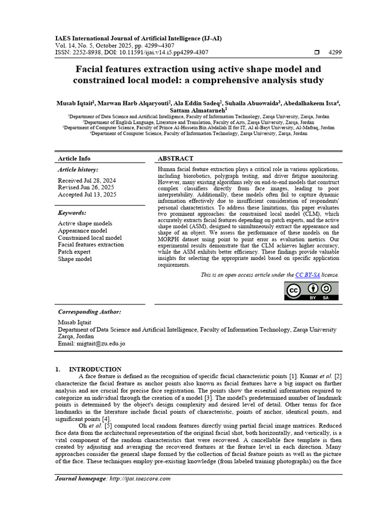 Facial features extraction using active shape model and constrained local model: a comprehensive ...