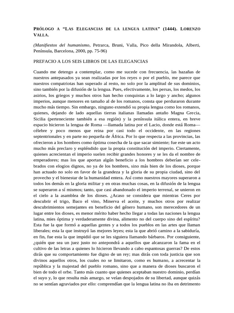 Fuente 1, - Las Elegancias de La Lengua Latina - de Lorenzo Valla | PDF ...
