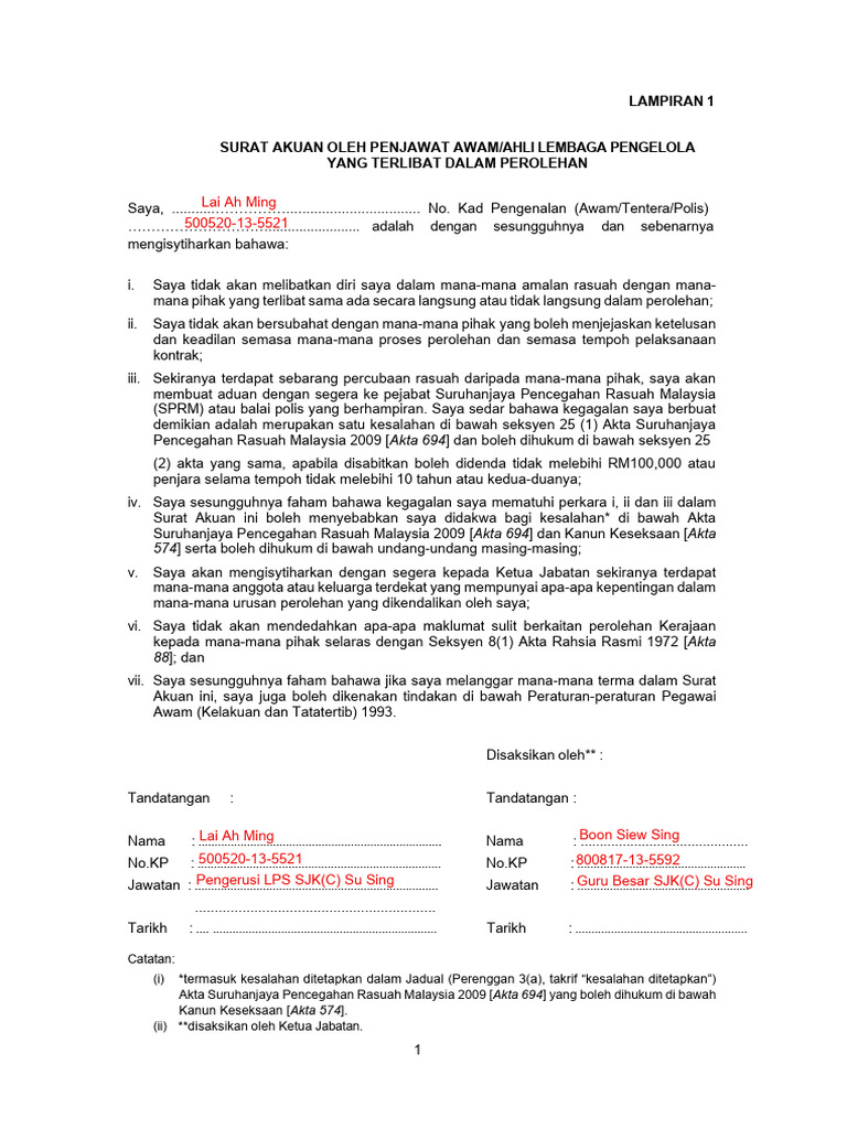 02 Integrity Pact - (Contoh Pengisian) | PDF