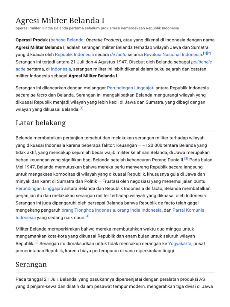 Agresi Militer Belanda I: Sejarah dan Dampak | PDF