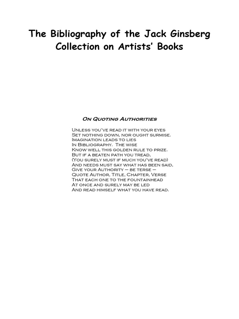 Bibliography On Artists Books | PDF | Bibliography | Books