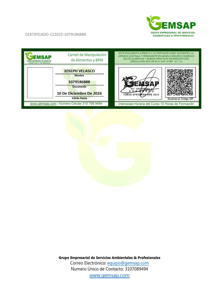 Velasco Joseph 12 2025 1079186888 | PDF | Alimentos | Saneamiento