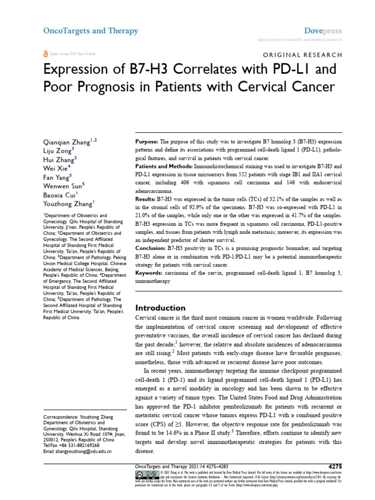 B7-H3 Expression in Cervix Cancer | PDF | Cervical Cancer | Cancer