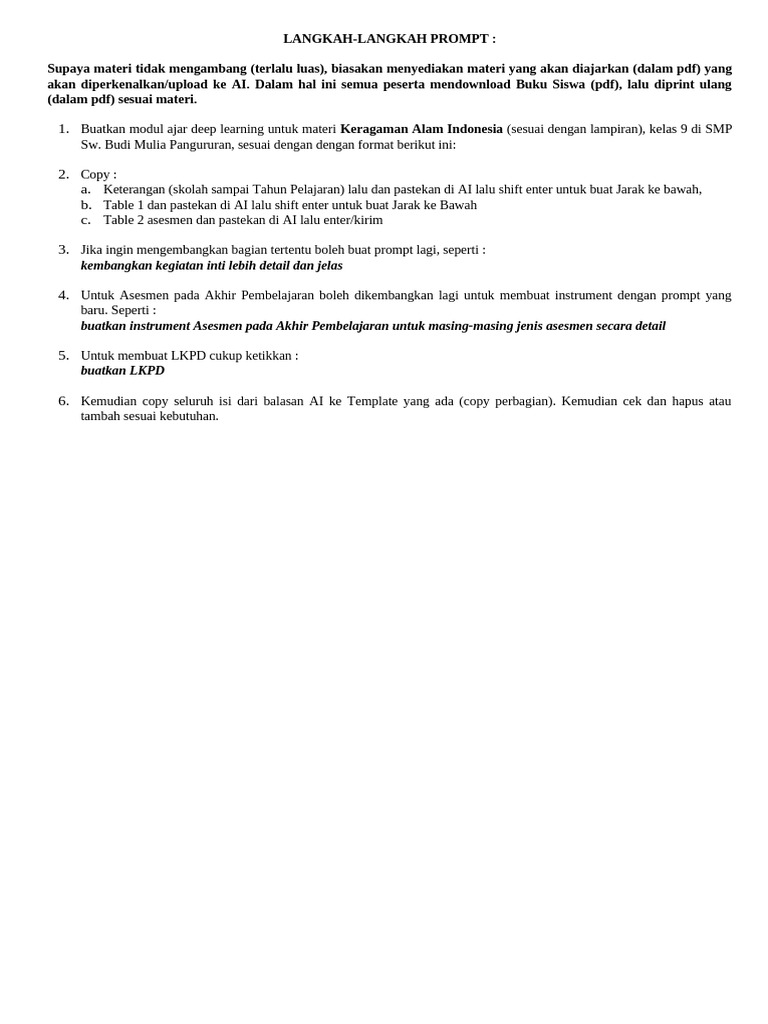 b. Prompt Dan Template Modul Ajar Deep Learning | PDF