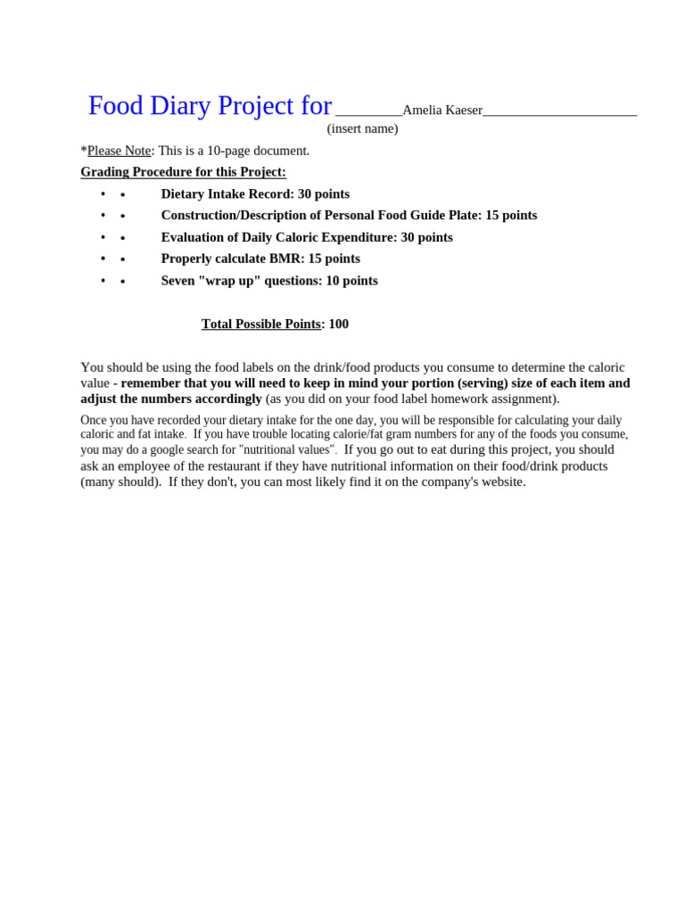 Food Diary Project Overview and Analysis | PDF | Foods | Calorie