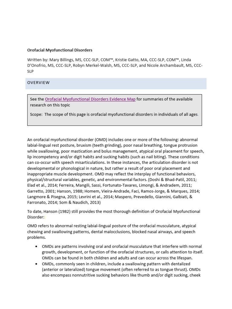 IAOM. Orofacial Myofunctional Disorders-Overview | PDF | Medical ...